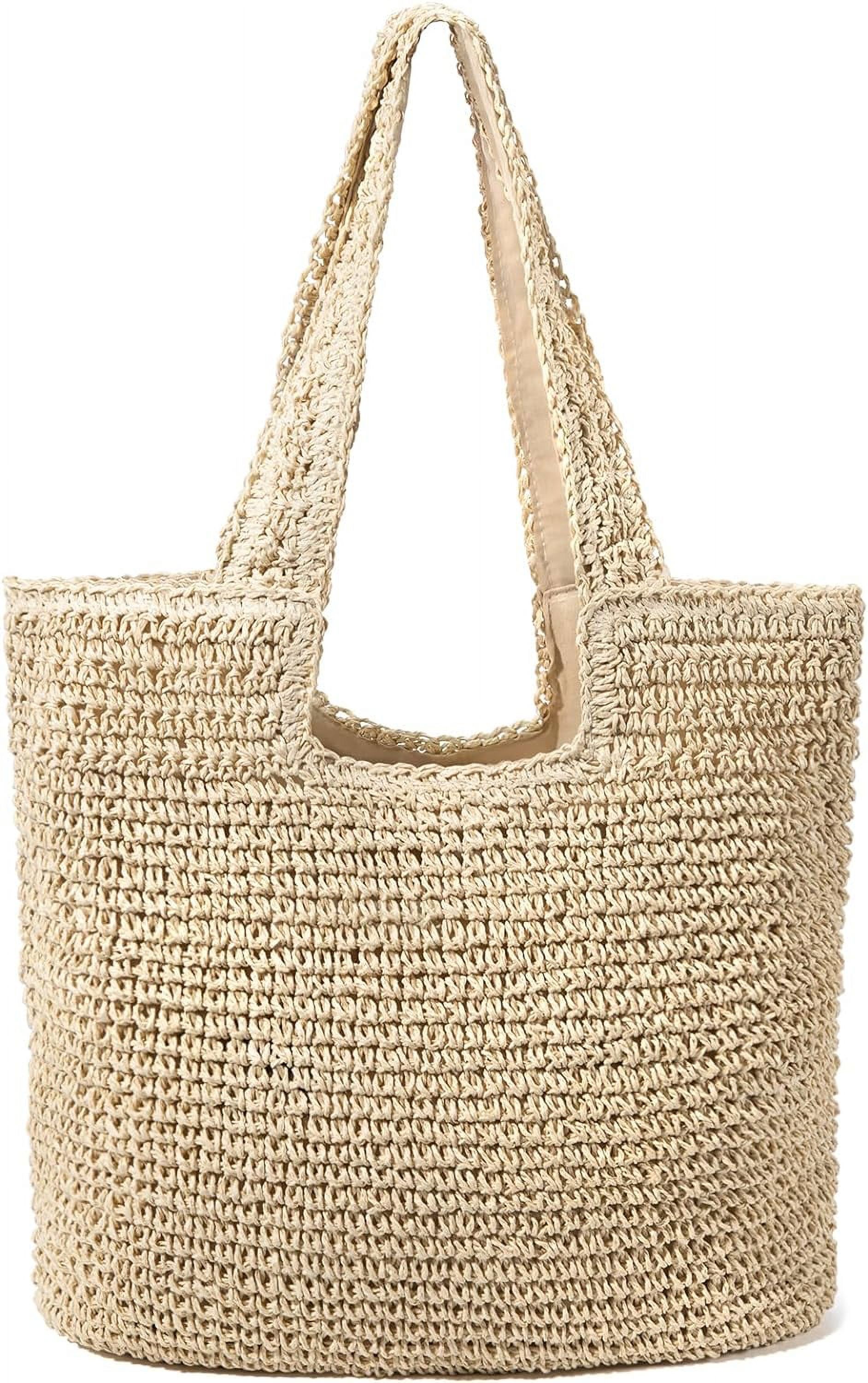 Women Round Straw Bag Rattan Woven Shoulder Bag Wicker Simple Portable ...