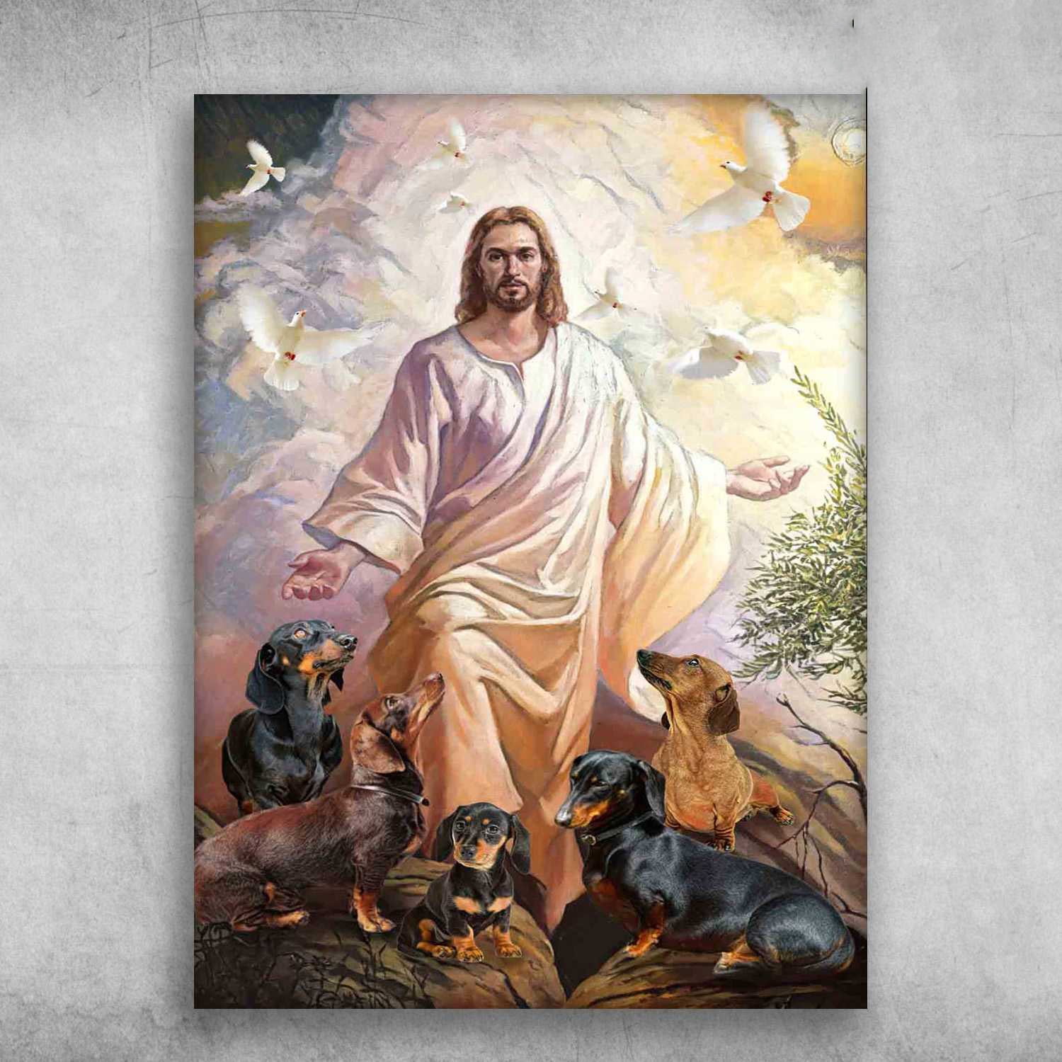 God And Dachshund, Dove Poster, Jesus Dog Lover 11 x 17 Inch Poster ...