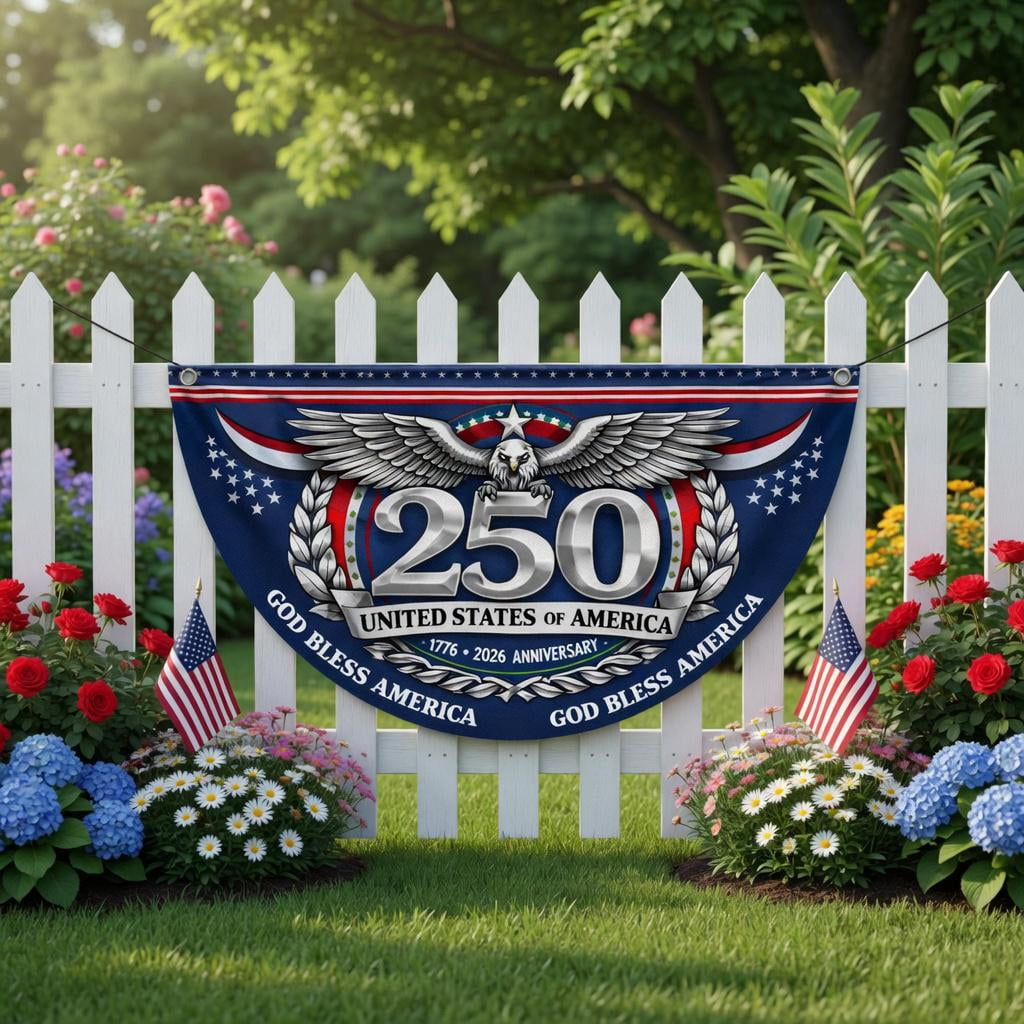 God Bless America 250 Semicircle Fence Flag, United States 1776 2026 ...