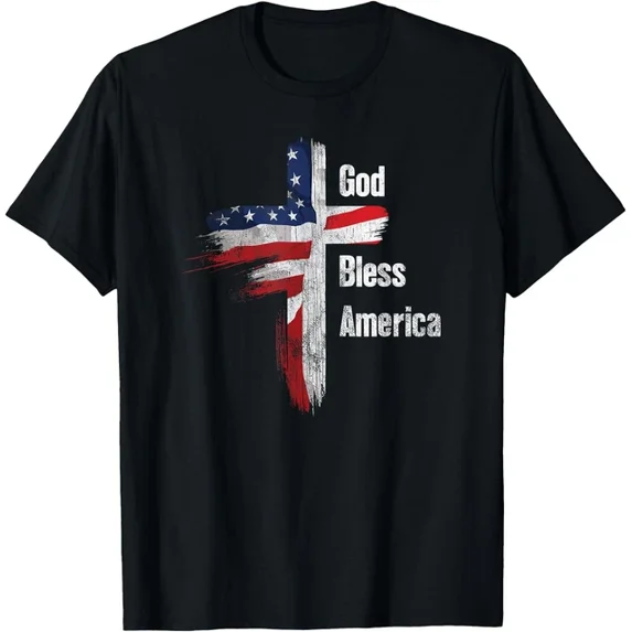 God Bless America 4Th Of July Christian Patriot Usa Flag T-Shirt ...