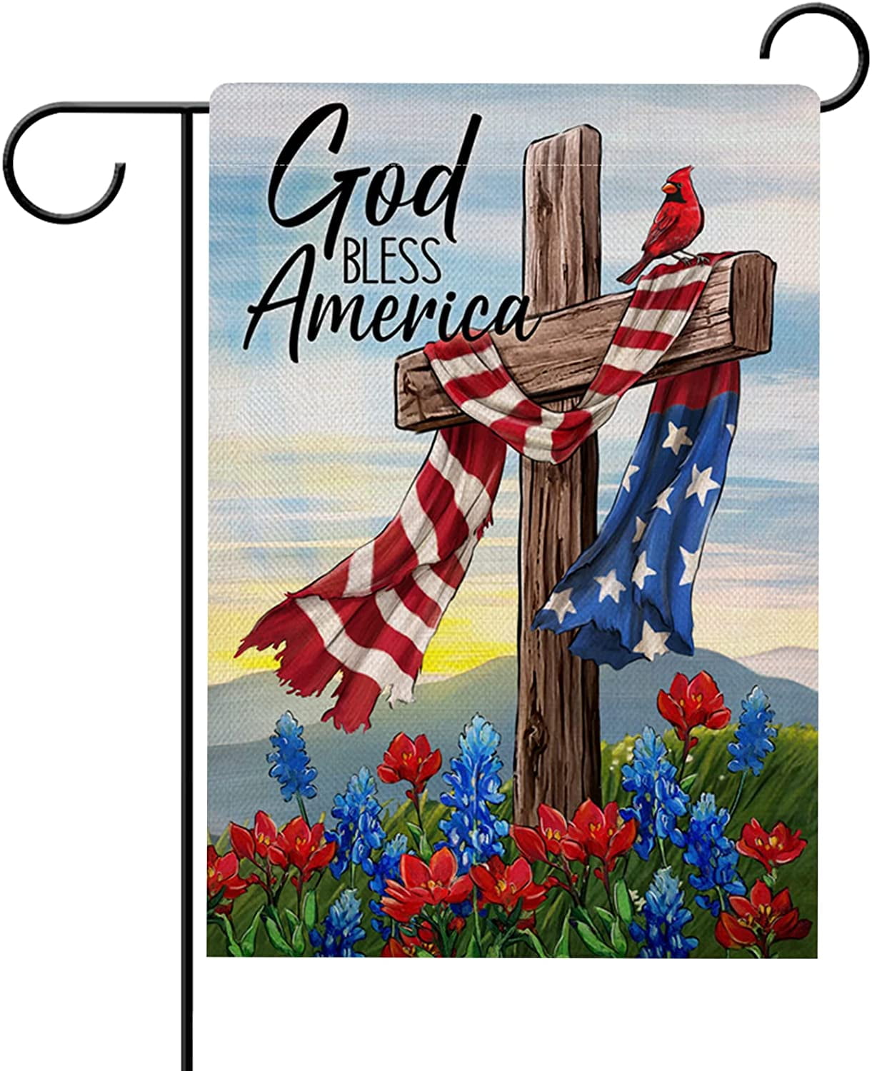God Bless America 4th of July Cross Patriotic Garden Flag Double Sided ...