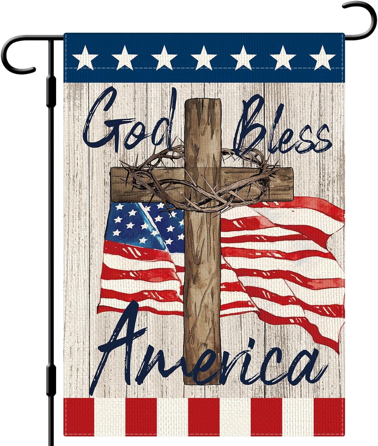 God Bless America 4th of July Garden Flag Religious Cross Garden Flag ...