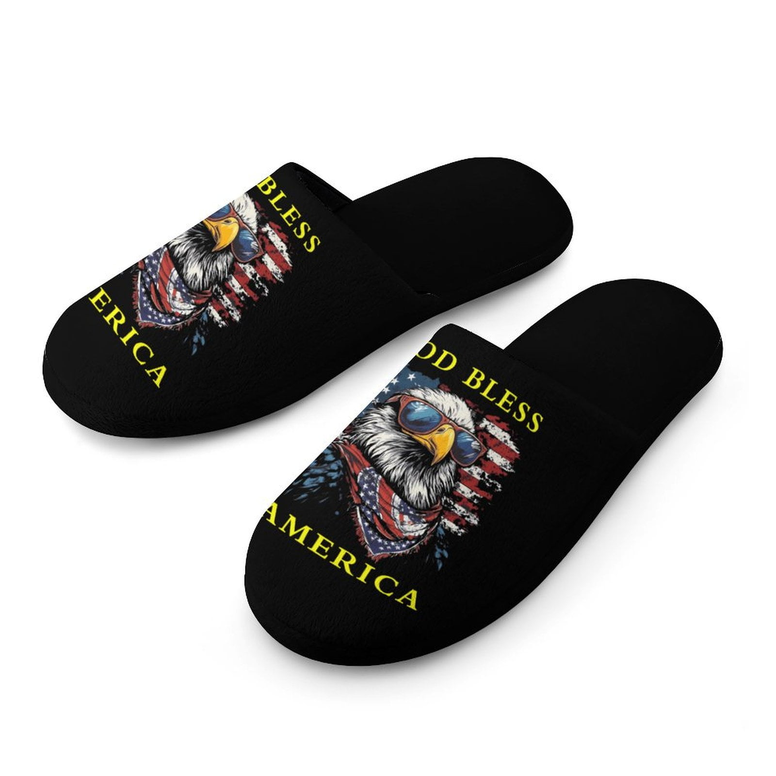 God Bless America Bald Eagle USA Flag 4th Of July Men's Cotton Slippers ...