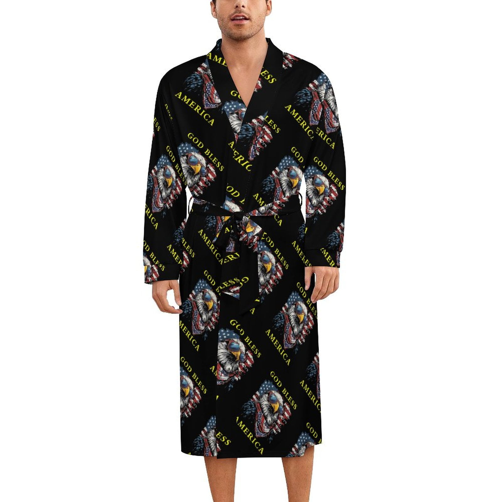 God Bless America Bald Eagle USA Flag 4th Of July Men's Kimono Robe ...