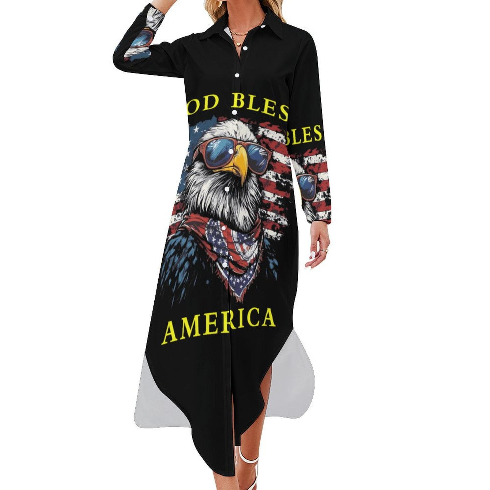 God Bless America Bald Eagle USA Flag 4th Of July Women's Maxi T Shirt ...