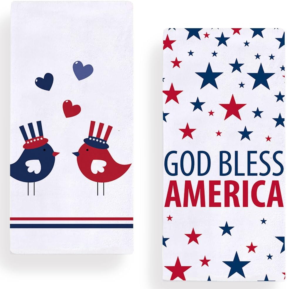 God Bless America Birds Stars Kitchen Towels Dish Towels, Patriotic 4th of July Memorial Day ...