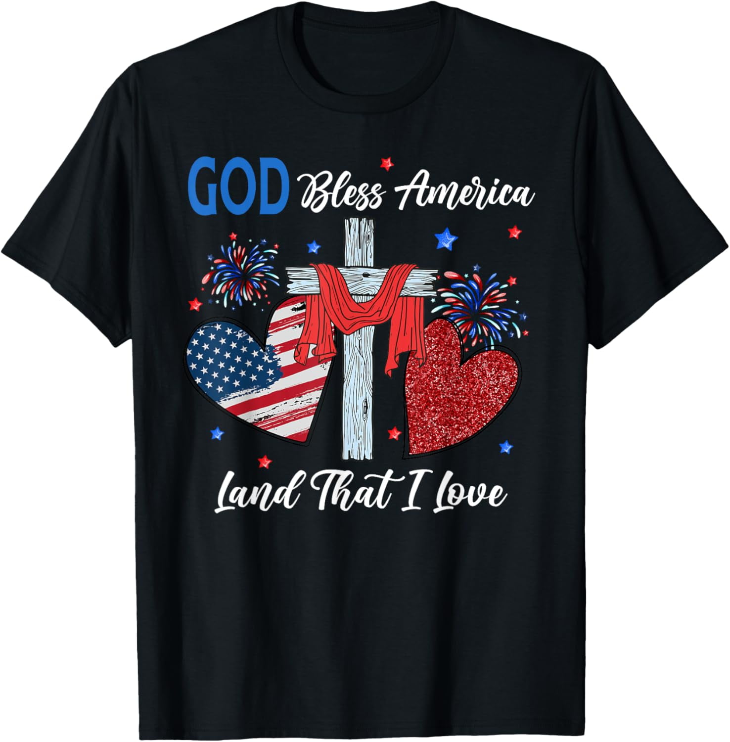 God Bless America Christian Heart Cross Jesus 4th Of July T-Shirt - Walmart.com