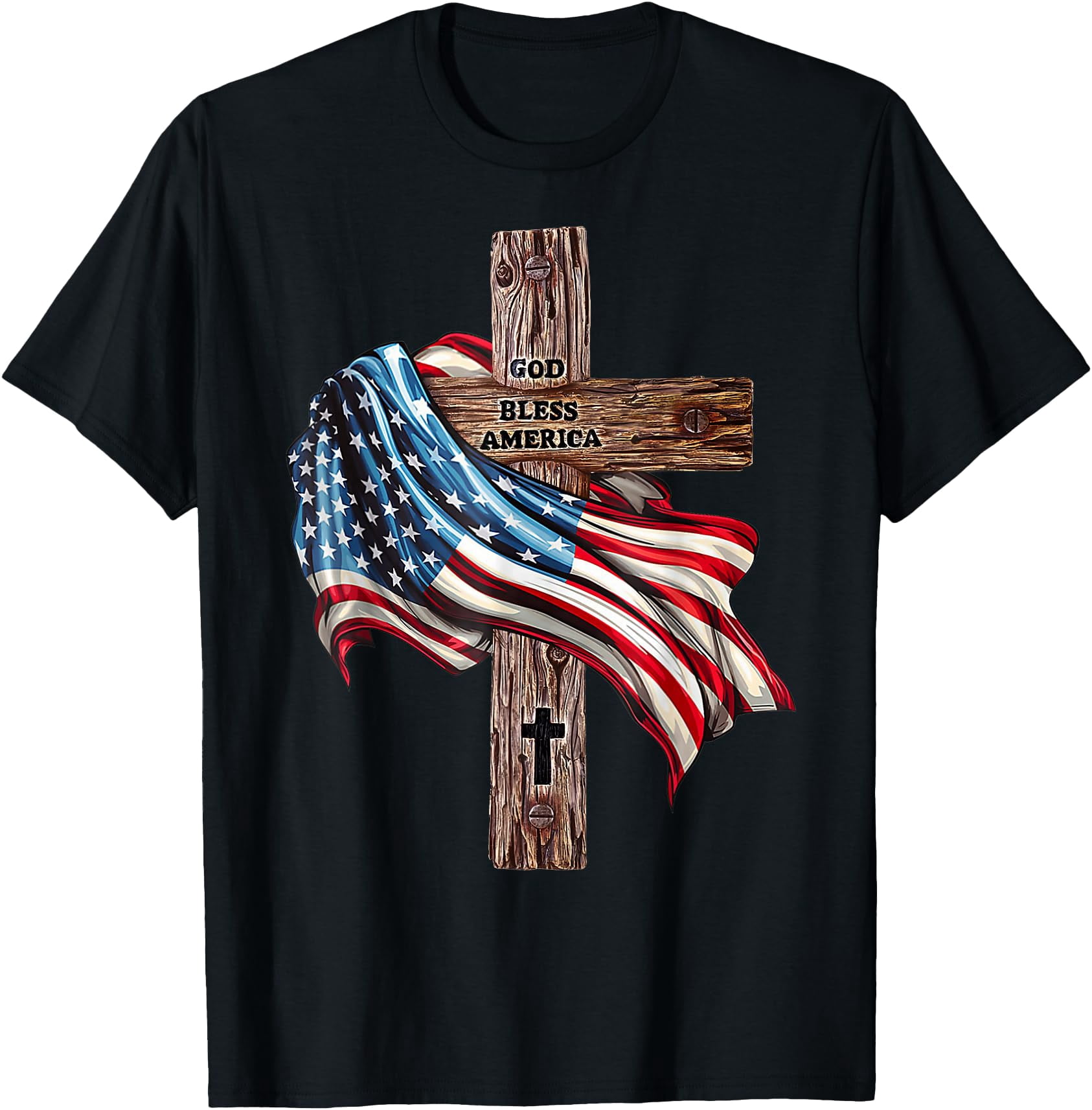 God Bless America Cross American Flag US Patriotic Christian T-Shirt ...