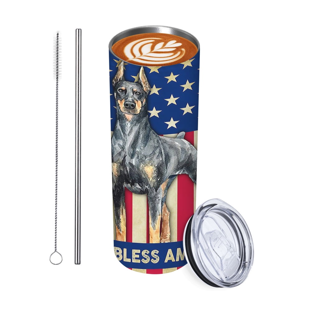 God Bless America Doberman 20oz Coffee Mug Cup,Stainless Steel Thermos Water Bottle Car Cup ...