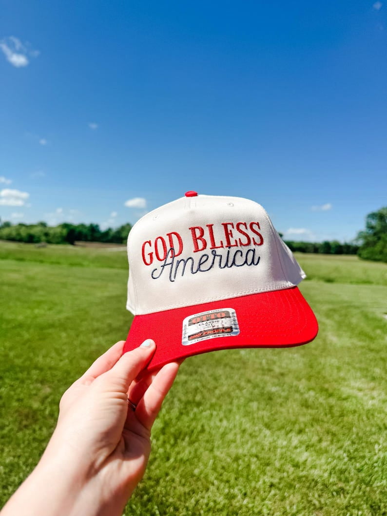 God Bless America Embroidered Trucker Hat for 4th of July, USA Hat, Two ...