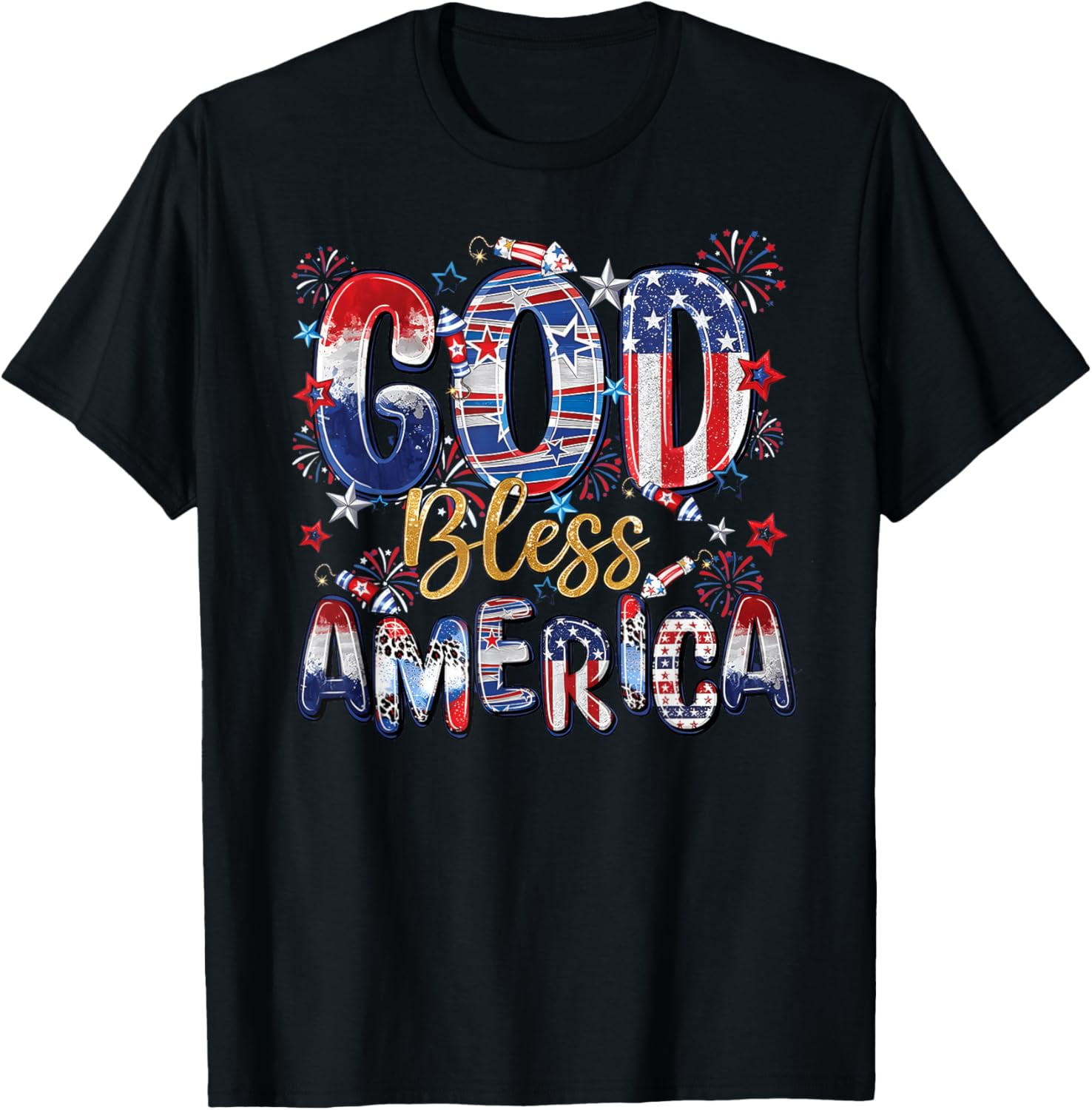 God Bless America Fireworks Patriotic Christian 4th Of July T-Shirt ...