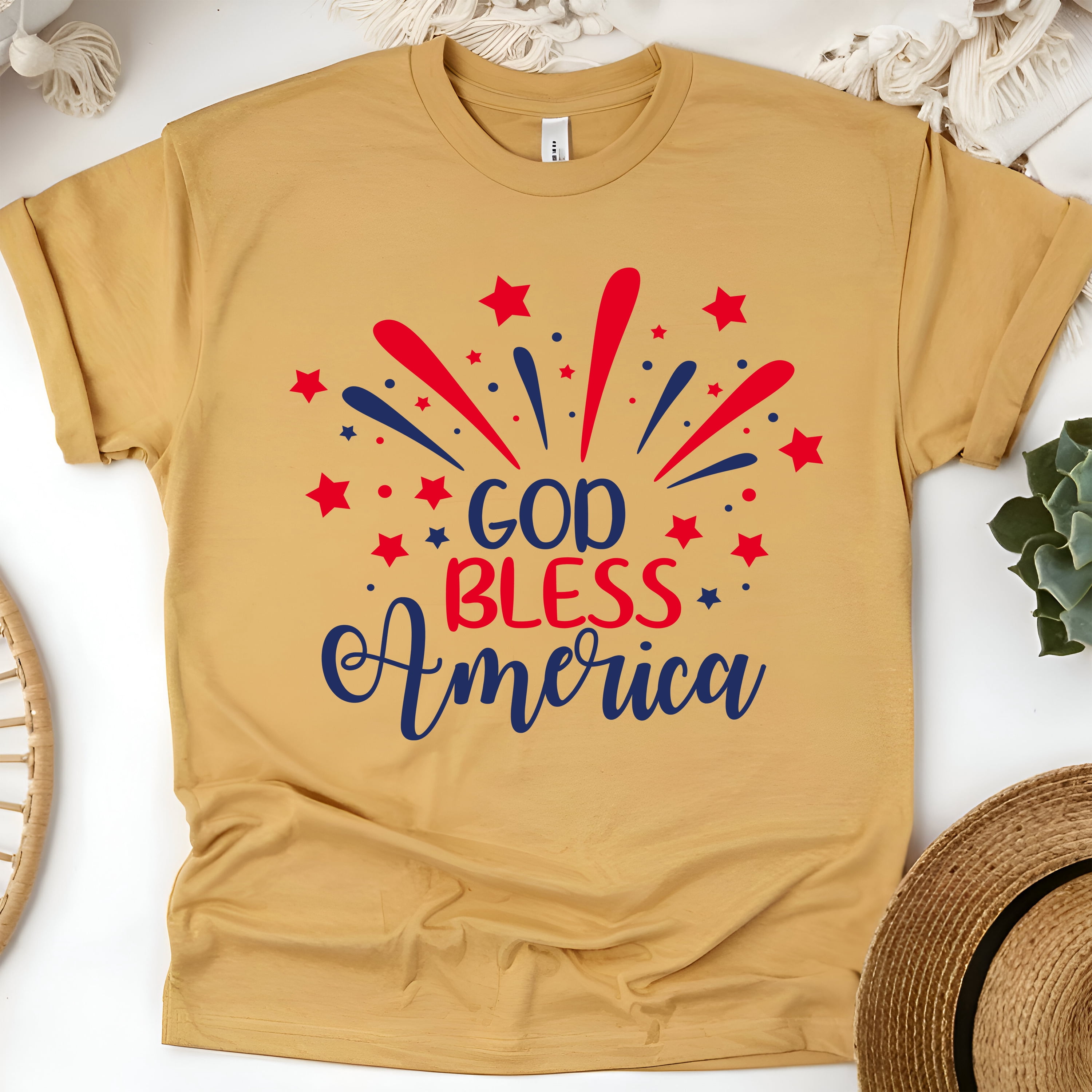 God Bless America Fireworks T-Shirt, Patriotic Graphic Tee, Red White ...