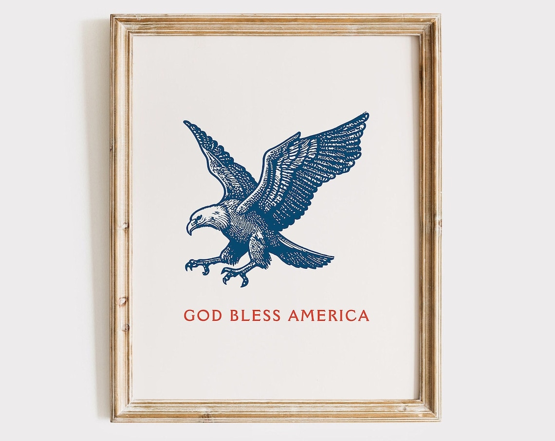 God Bless America Fourth Of July Decor Vintage Eagle Poster Patriotic ...