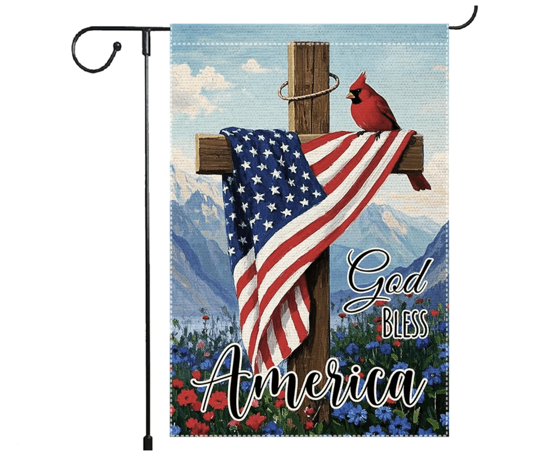 God Bless America Memorial Flag Cross Cardinal Patriotic 28x40 POLE NOT ...