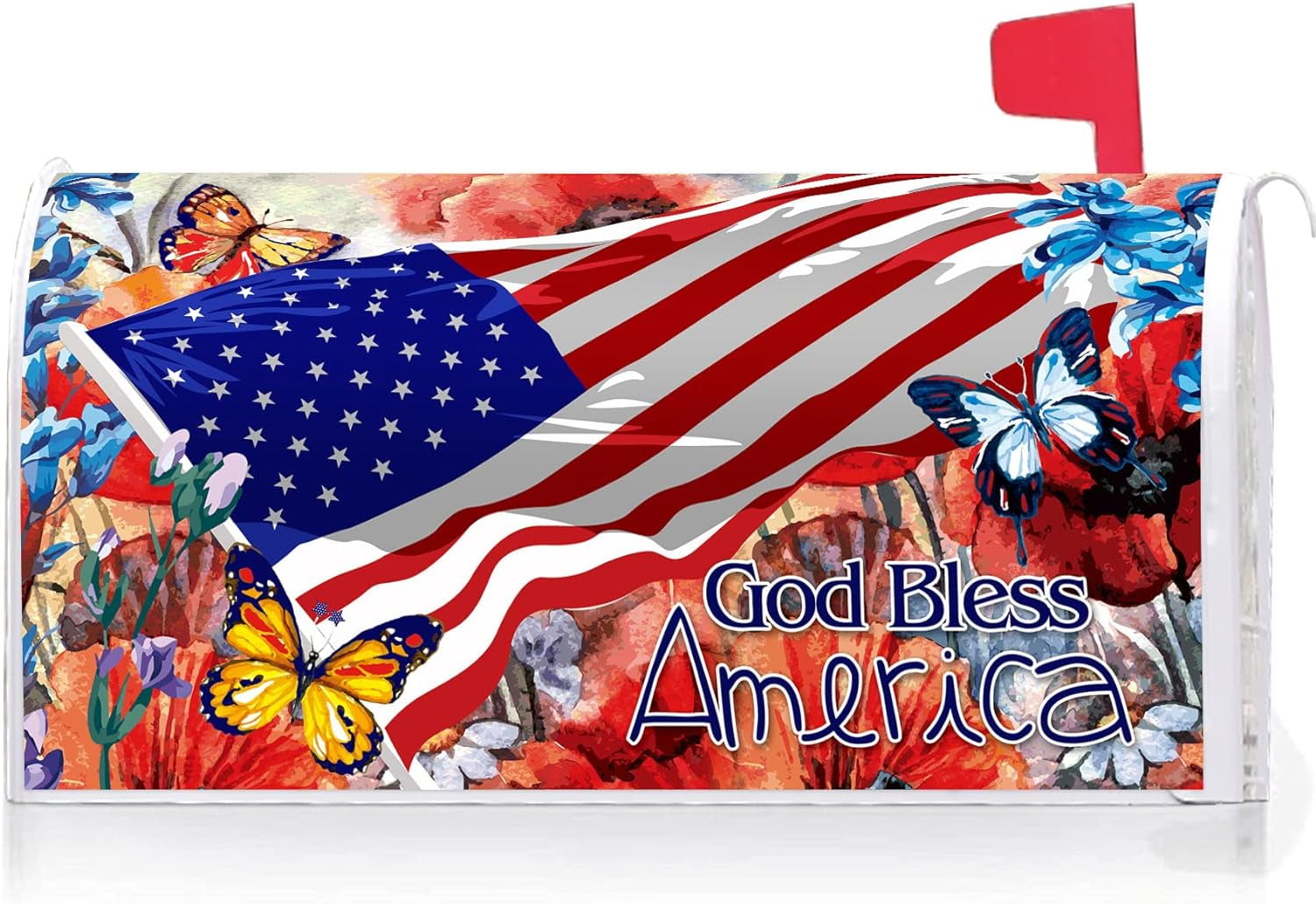 God Bless America Patriotic Floral Independence Day Mailbox Cover with ...