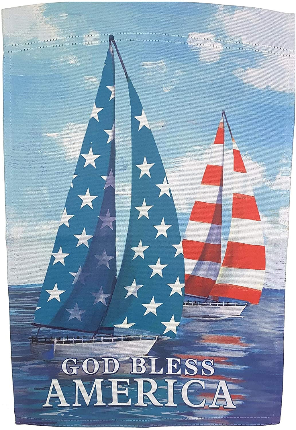 God Bless America Sailboats Garden Flag - 12" x 18", Red, White, Blue, Stars, Stripes, Memorial ...