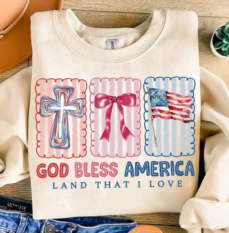 God Bless America Shirt, Coquette 4th of July Sweatshirt, Jesus Cross ...