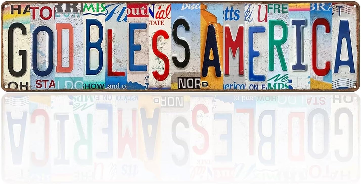 God Bless America Sign Patriotic Wall Decor Vintage American Flag Metal ...