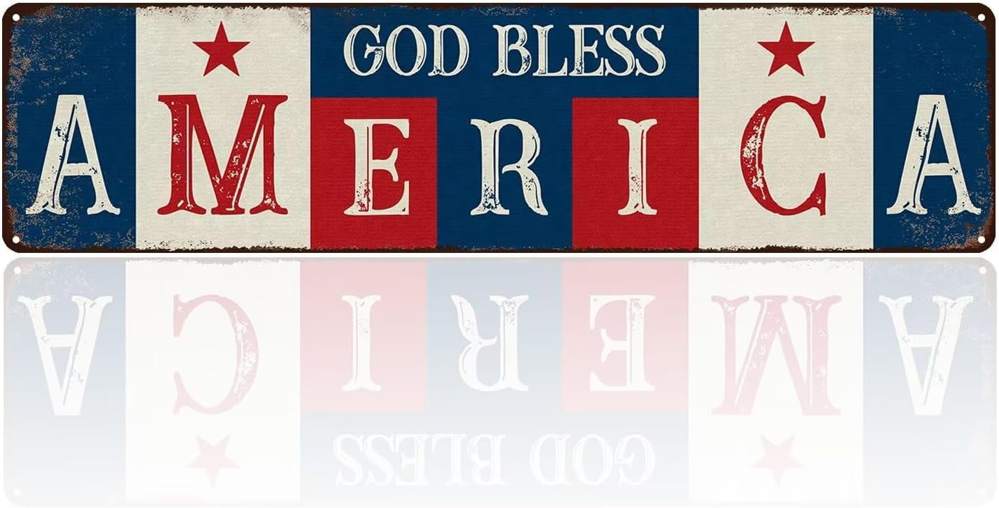 God Bless America Sign Patriotic Wall Decor Vintage American Flag Metal ...