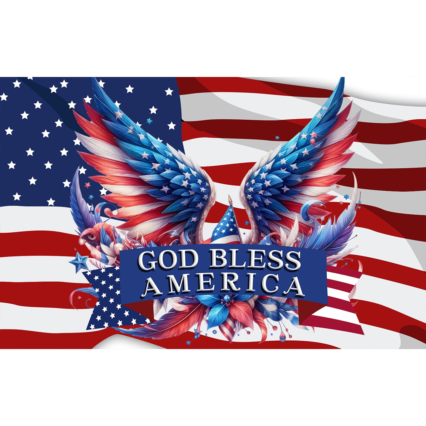 God Bless America Wall Art - Patriotic Decor with Eagle Wings and American Flag - Perfect for ...