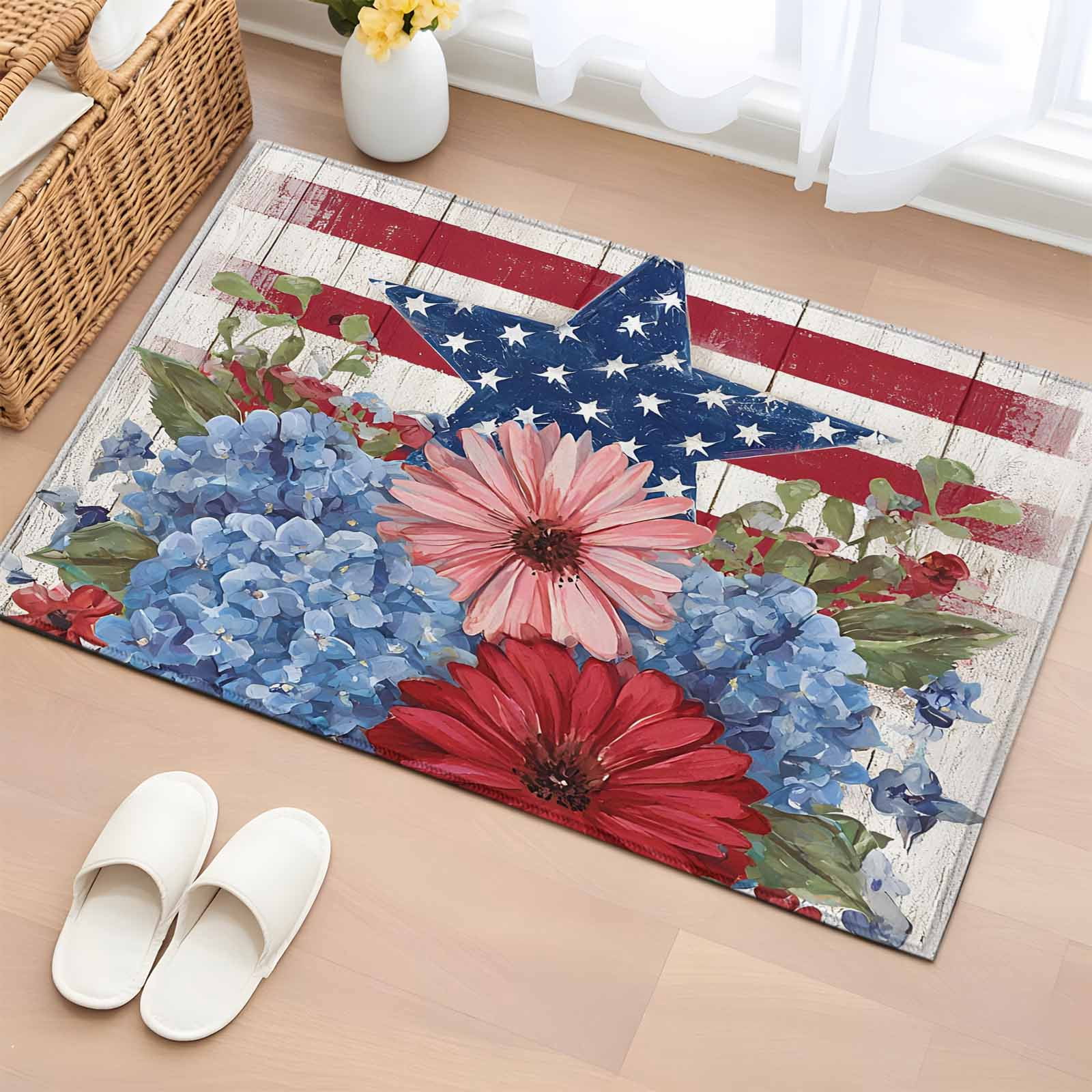 God Bless America Washable Area Rug 2 x 3 ft U.S. Flag Themed Farmhouse ...