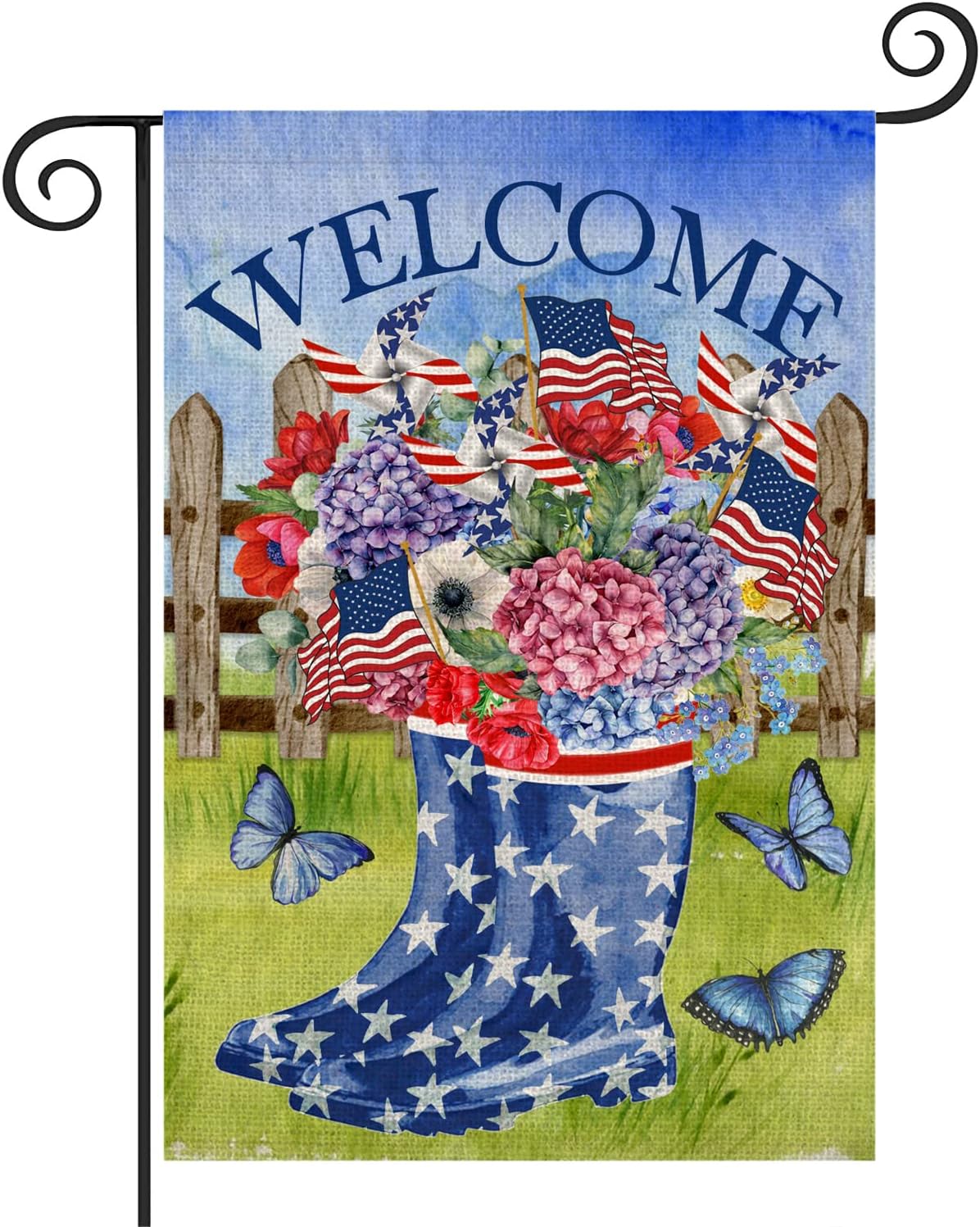 God Bless America Welcome Garden Flag Vertical Double Sided Red Blue ...