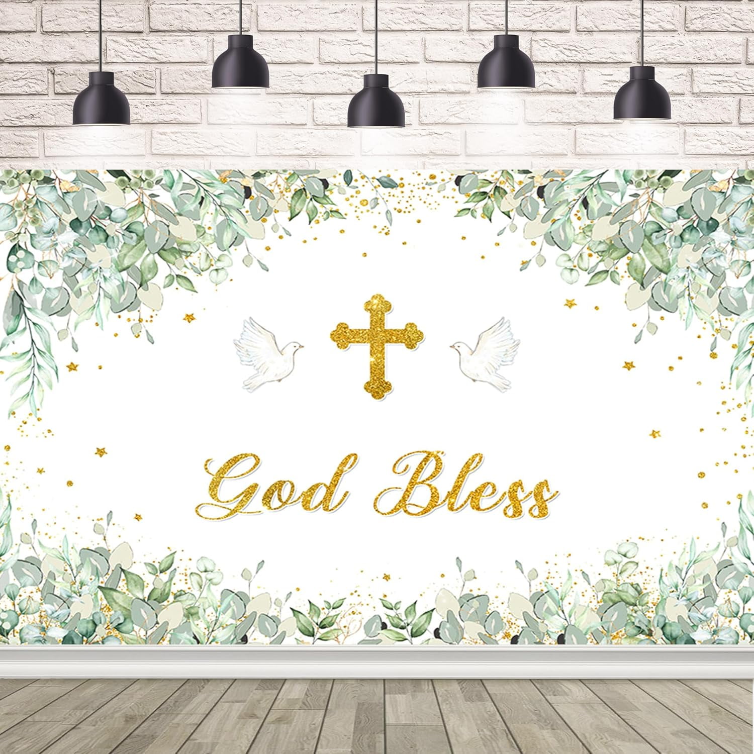 God Bless Backdrop Baptism Banner First Holy Communion Christening ...
