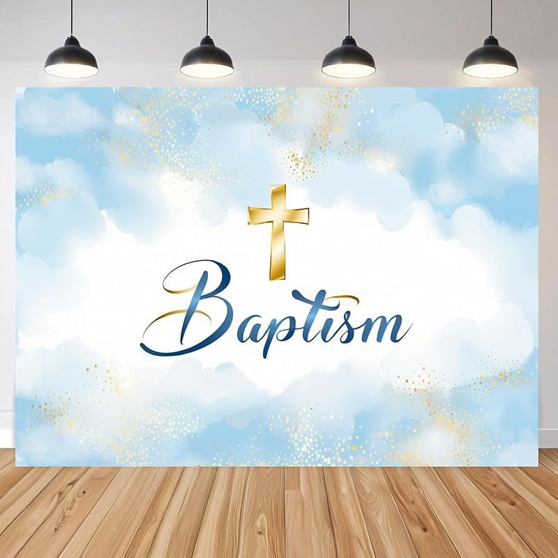God Bless Backdrop Baptism Party Christening Decorations Girl Boy Wall ...