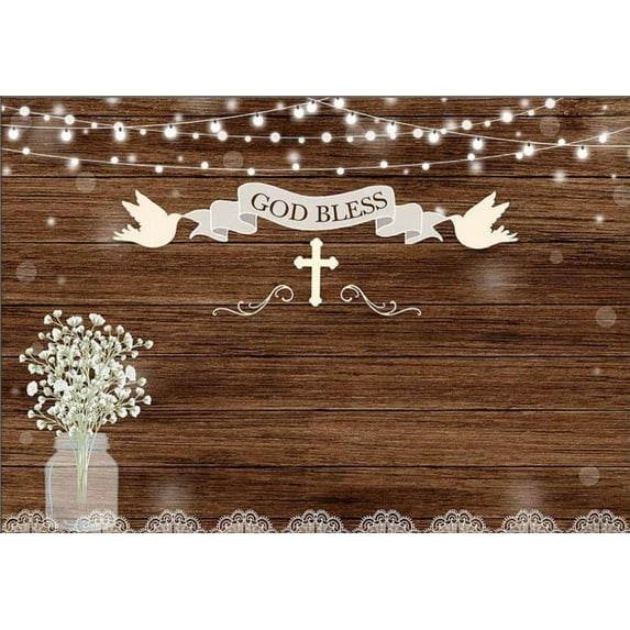 God Bless Backdrop Blue Silver Baptism Party First Holy Communion ...