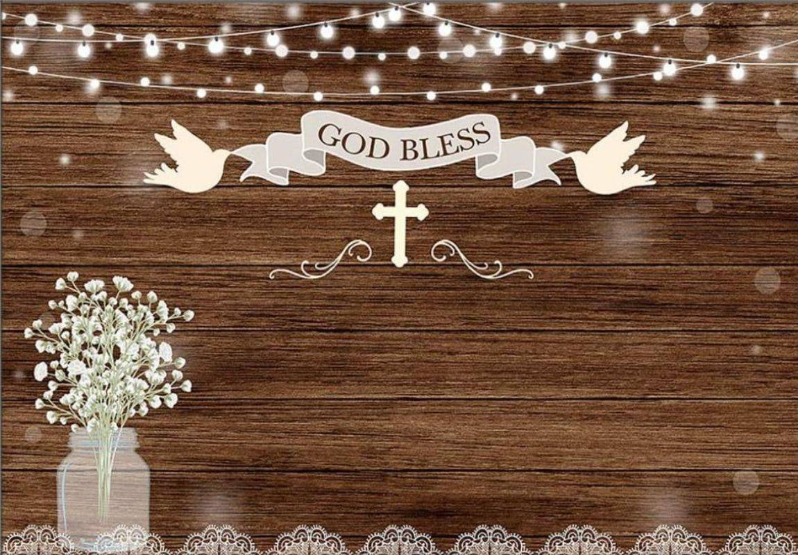 God Bless Backdrop Blue Silver Baptism Party First Holy Communion ...