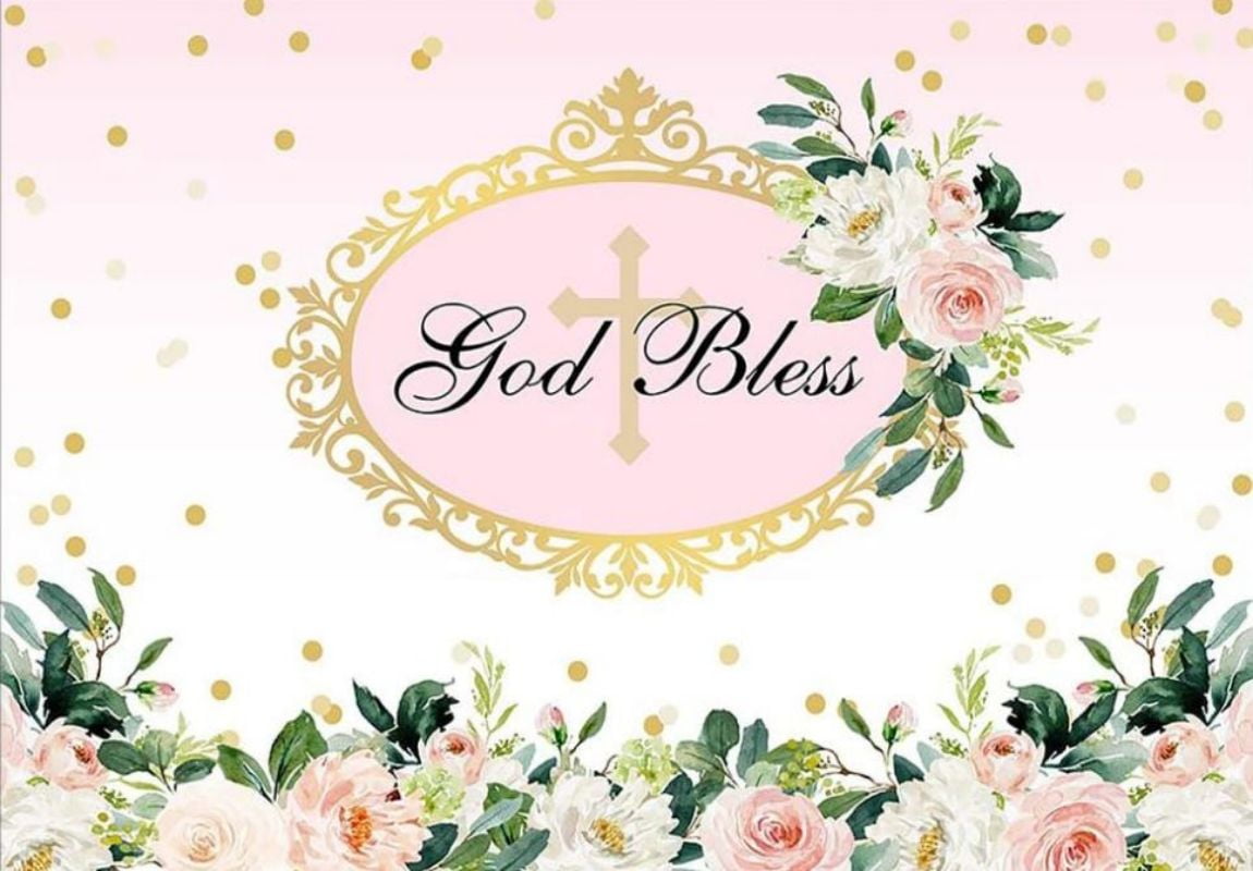 God Bless Backdrop Blue Silver Baptism Party First Holy Communion ...