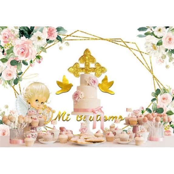 God Bless Backdrop Blue Silver Baptism Party First Holy Communion ...