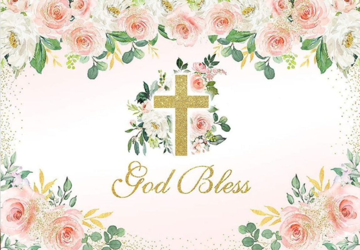 God Bless Backdrop Blue Silver Baptism Party First Holy Communion ...