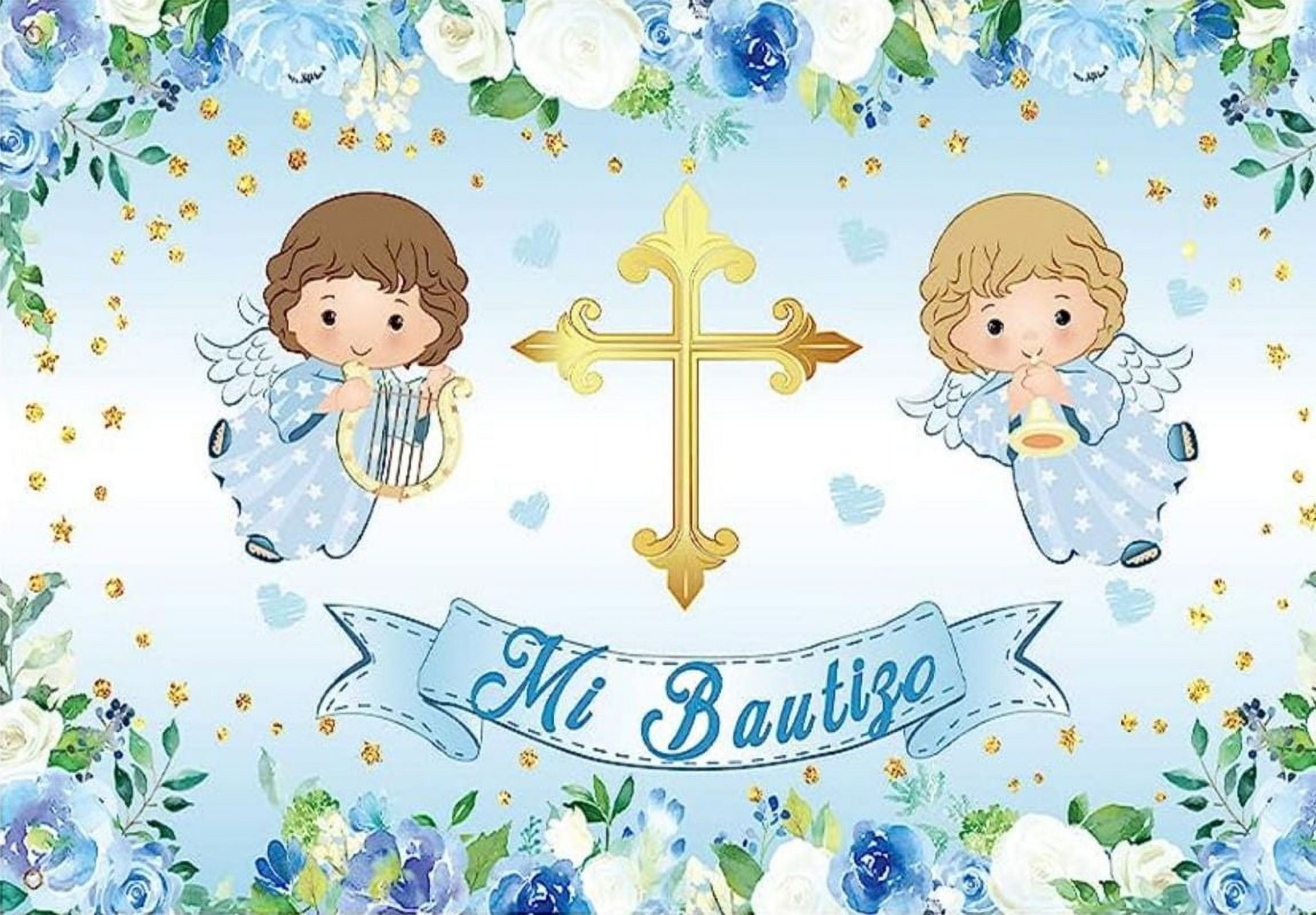 God Bless Backdrop Blue Silver Baptism Party First Holy Communion ...