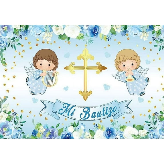 God Bless Backdrop Blue Silver Baptism Party First Holy Communion ...