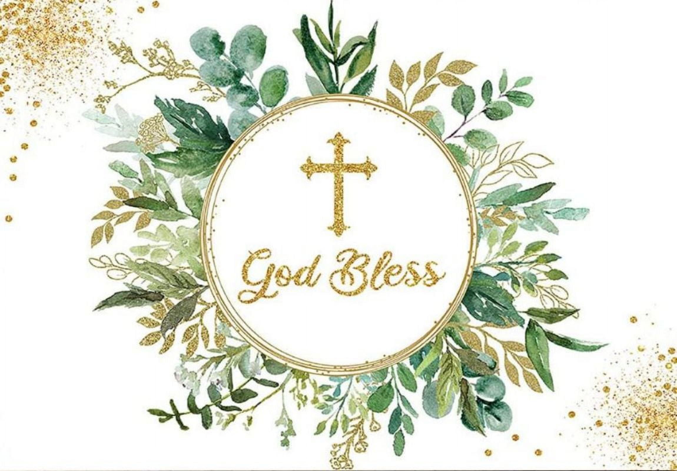 God Bless Backdrop Blue Silver Baptism Party First Holy Communion ...