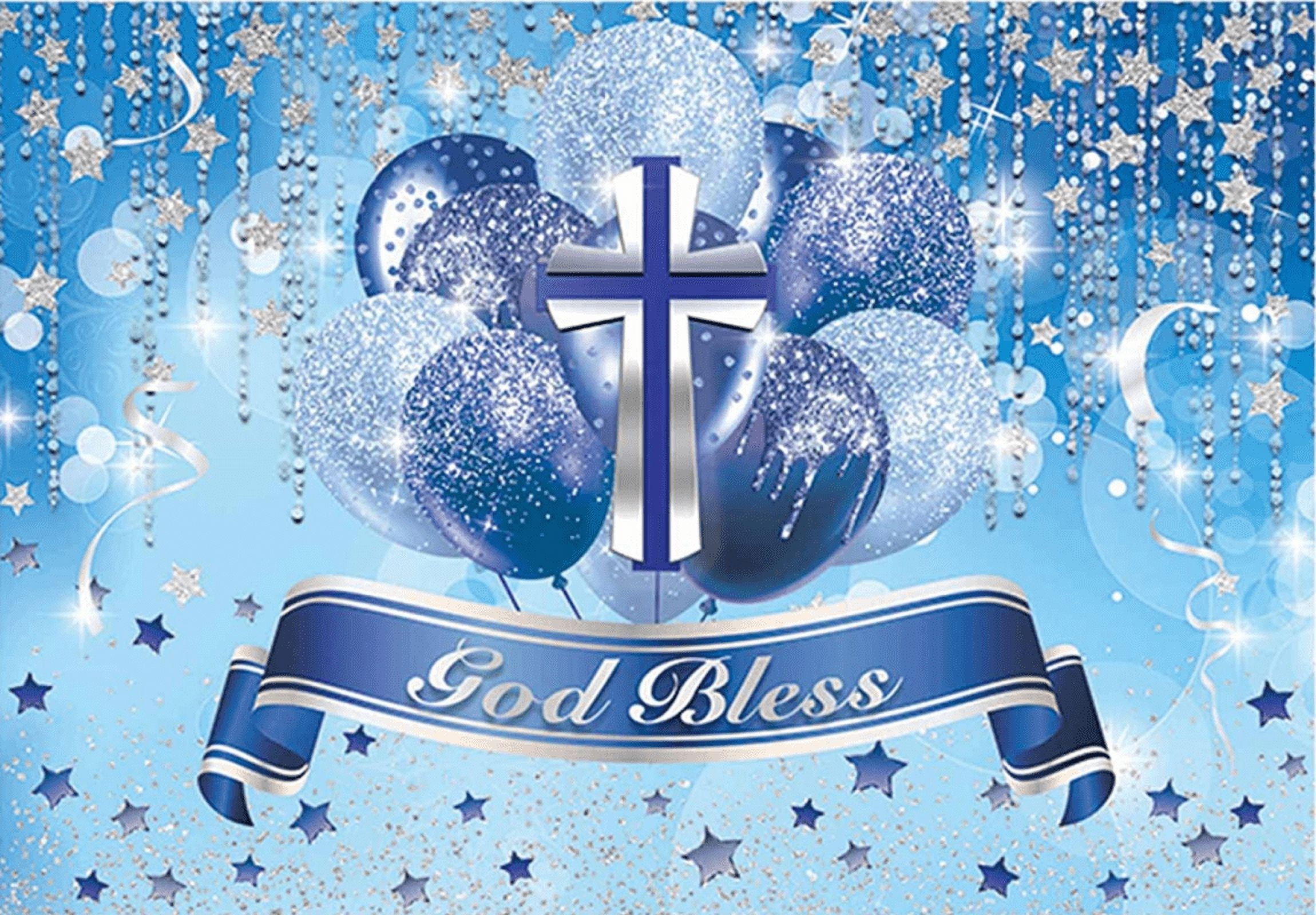 God Bless Backdrop Boy Holy Communion Baptism Christening Party ration ...