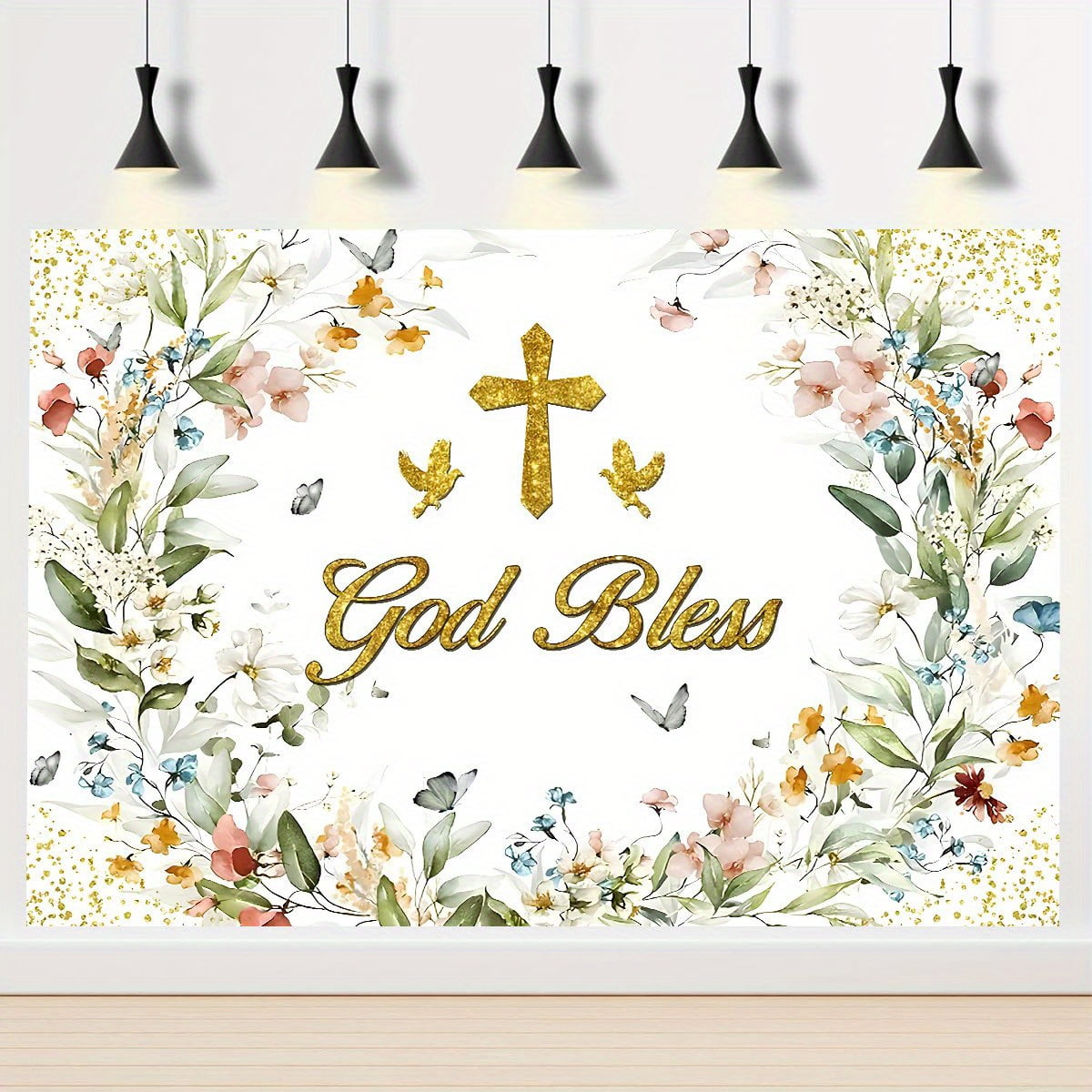 God Bless Backdrop Colorful Wildflowers Butterflies Mi Primera Comunion ...