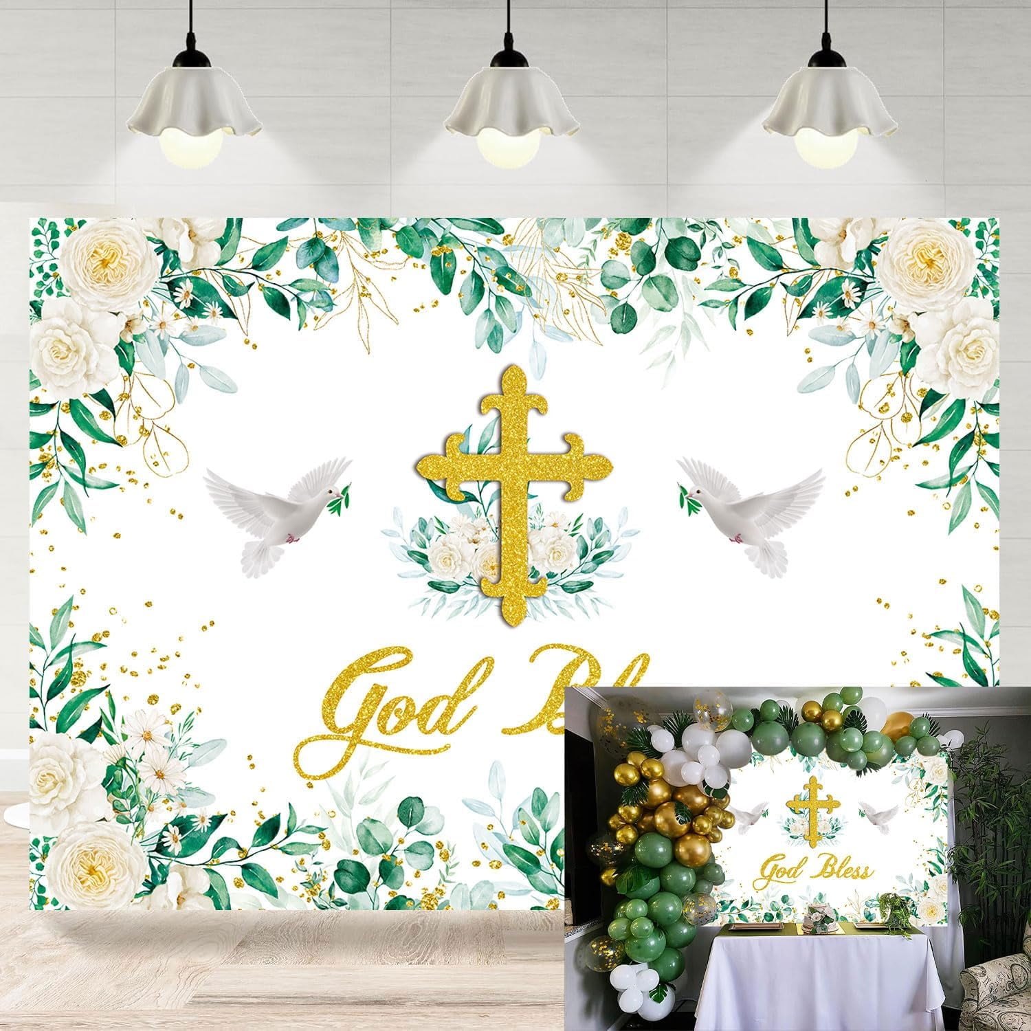 God Bless Backdrop First Holy Communion Baptism Photography Backdrop ...