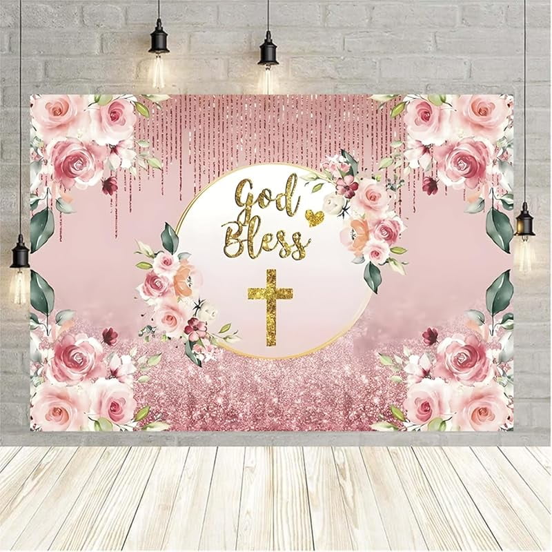 God Bless Backdrop for Girl First Holy Communion Christening ...