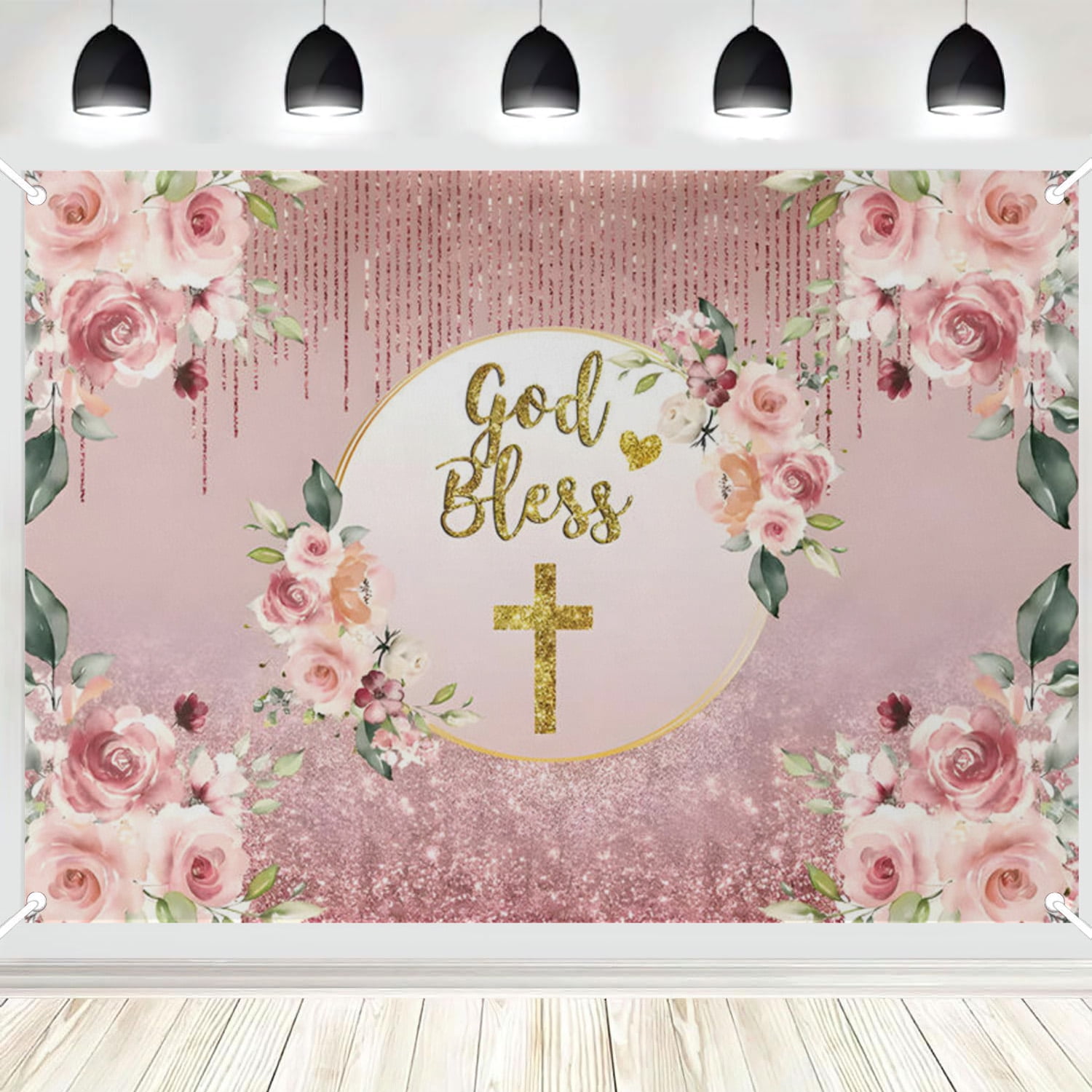 God Bless Backdrop for Girl White and Elegant Floral Photography ...