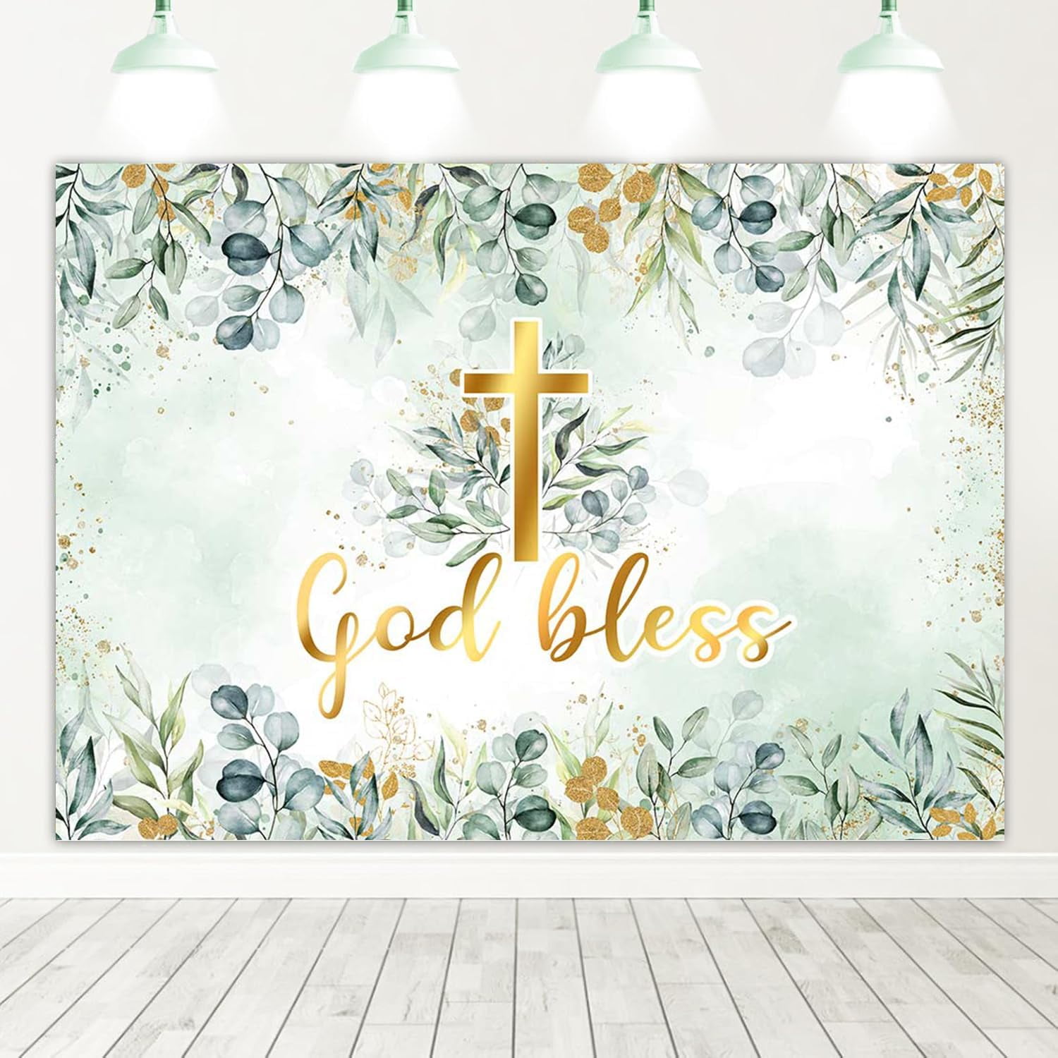 God Bless Backdrop Greenery Baptism Baby Shower Party Decorations ...