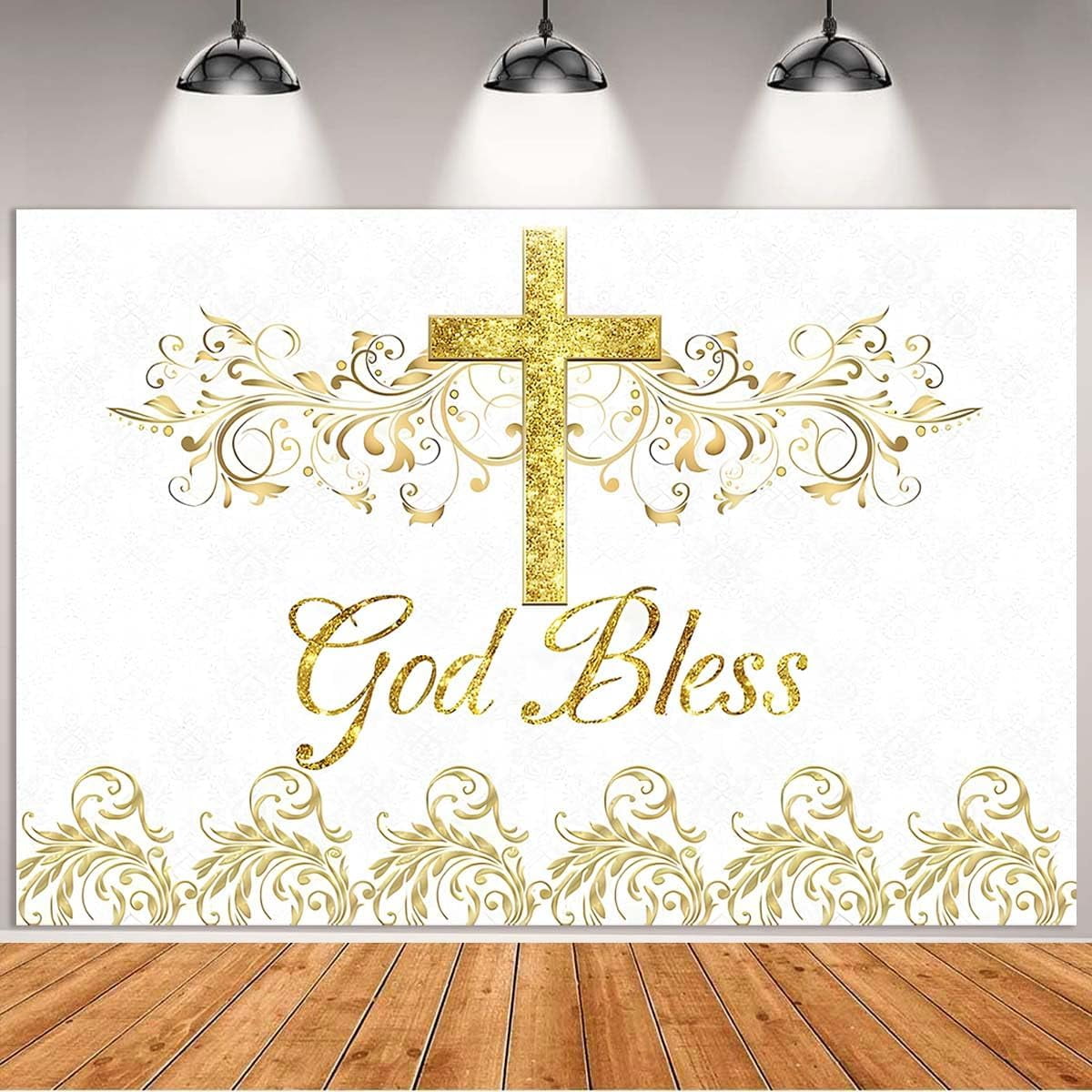 God Bless Backdrop for Photography Golden Holy Cross God Bless Backdrop ...