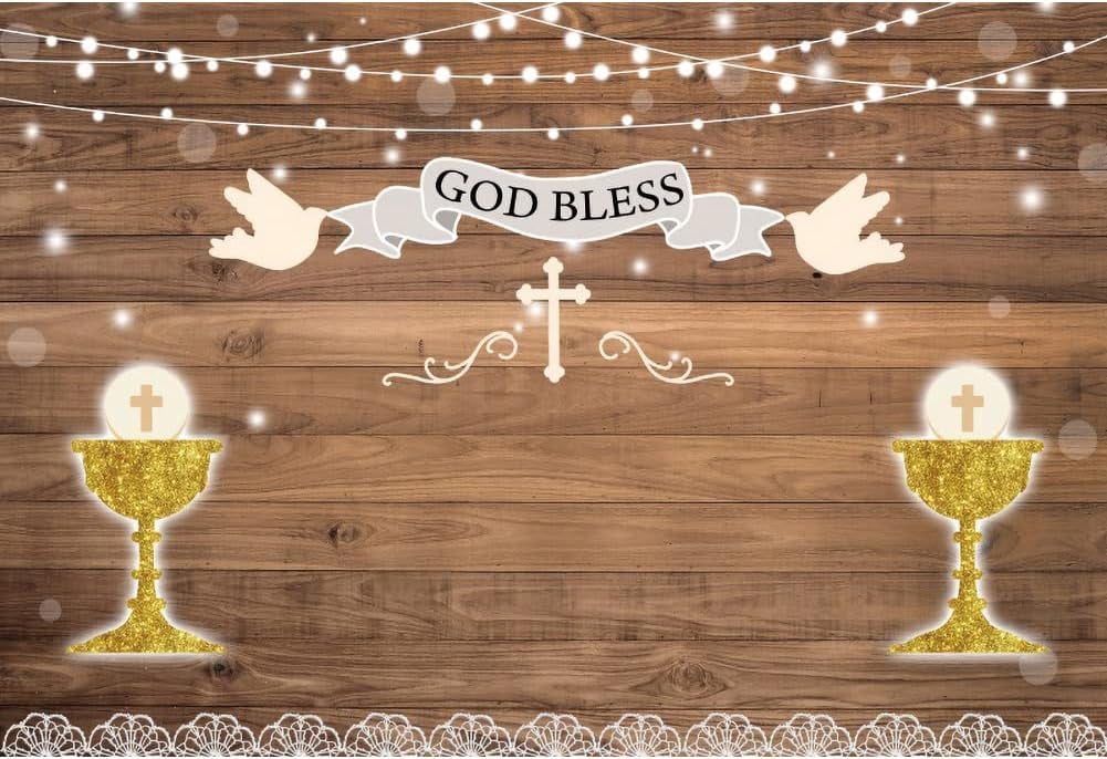 God Bless Backdrop Rustic Wood First Holy Communion Baptism Party ...