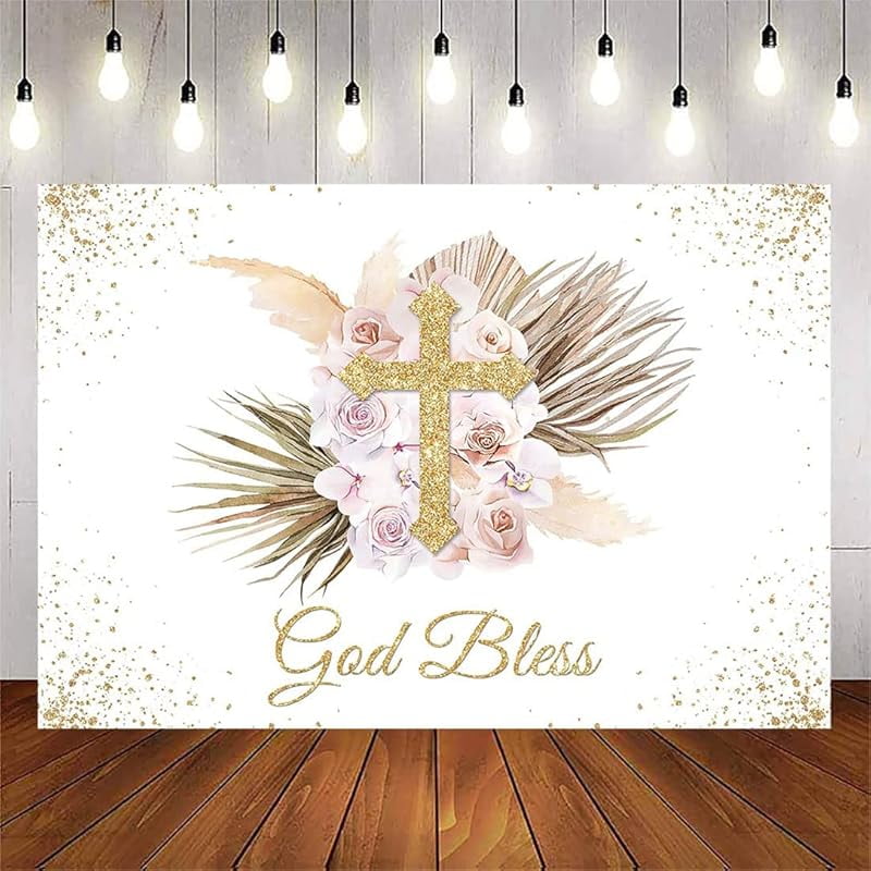 God Bless Backdrop for Girls Boho First Communion Confirmation Baptism ...