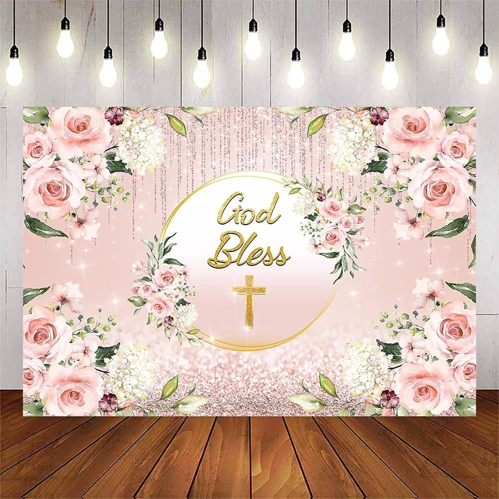 God Bless Backdrops Girls Baptism Party Banner Girl's First Holy ...