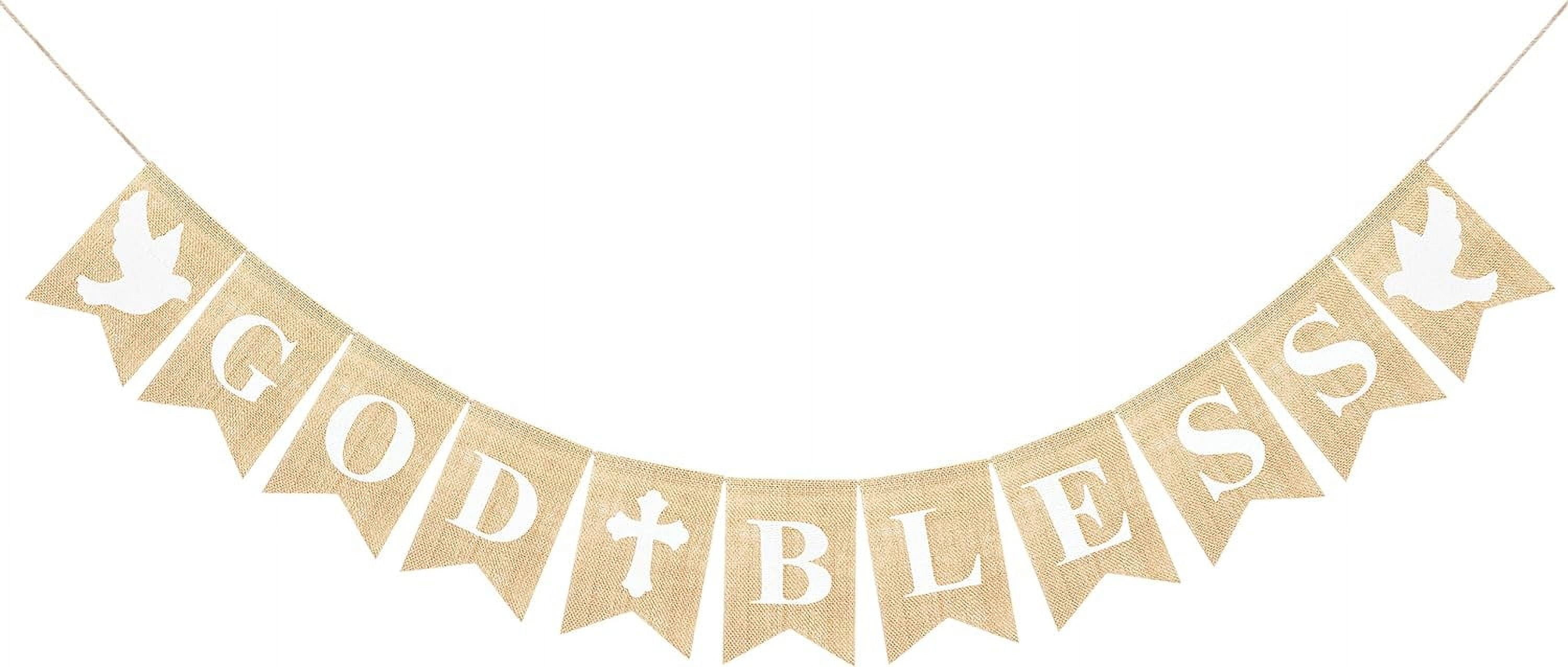 God Bless Banner with Cross, Baby Boy Girl Baptism Decorations, First ...