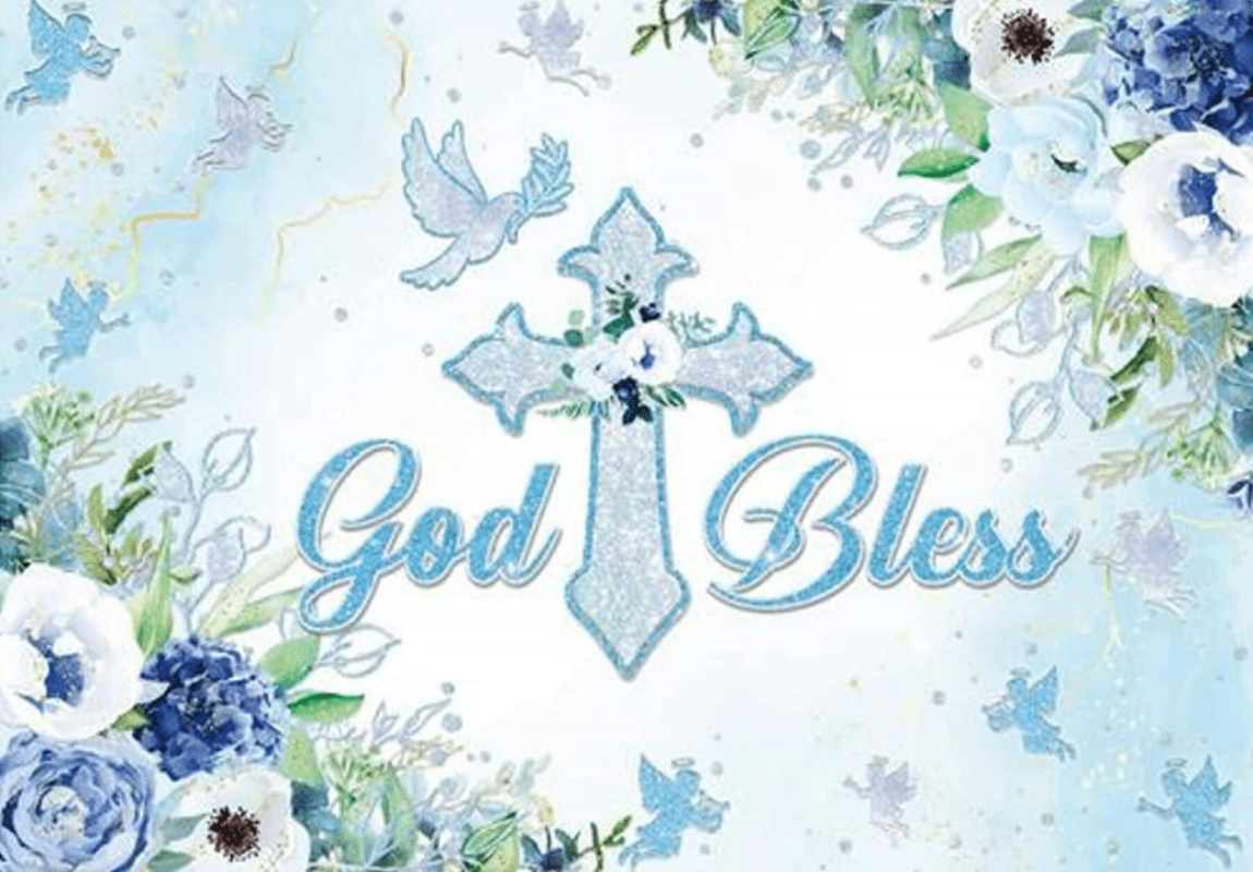 God Bless Baptism Backdrop Baby Shower Newborn Pink Pampas Grass Boho ...