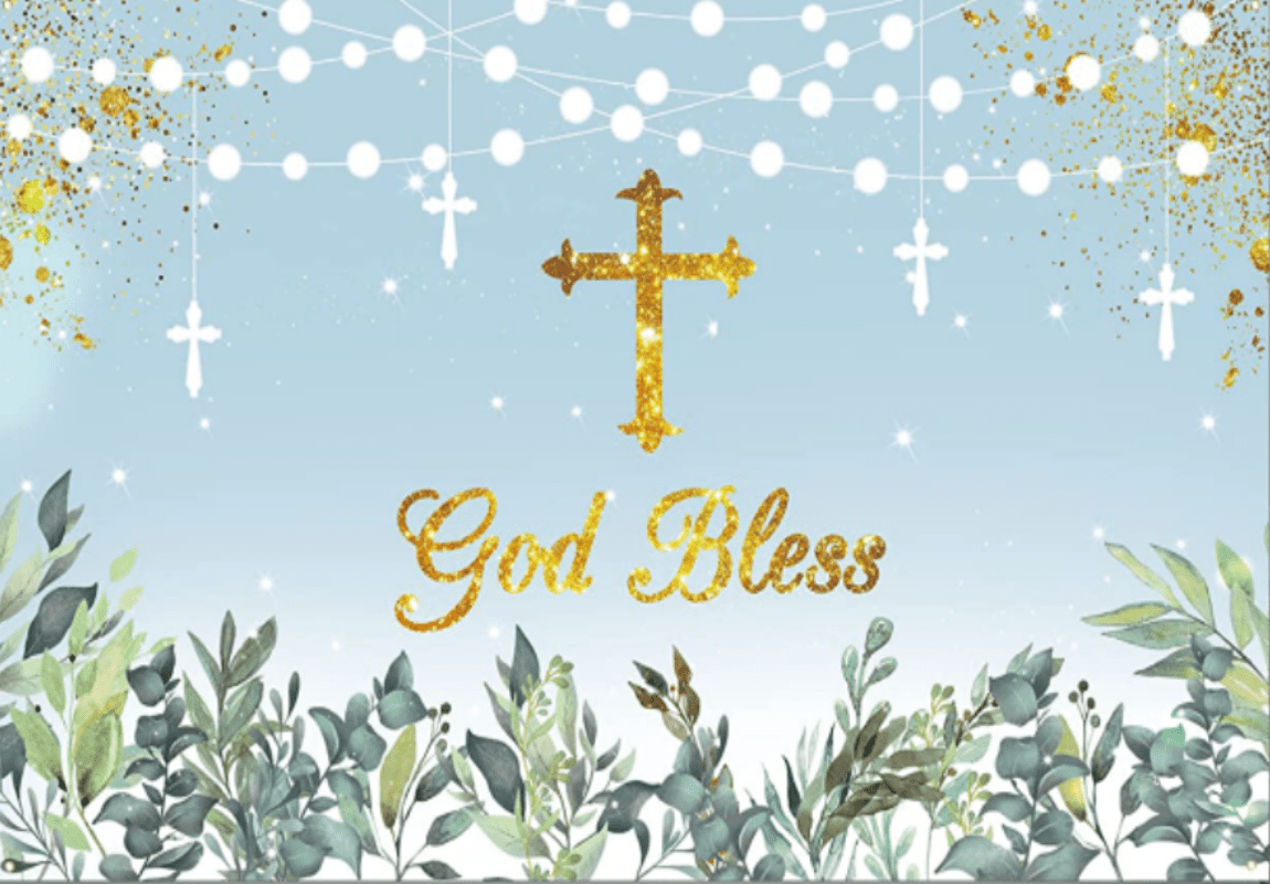 God Bless Baptism Backdrop Baby Shower Newborn Pink Pampas Grass Boho ...