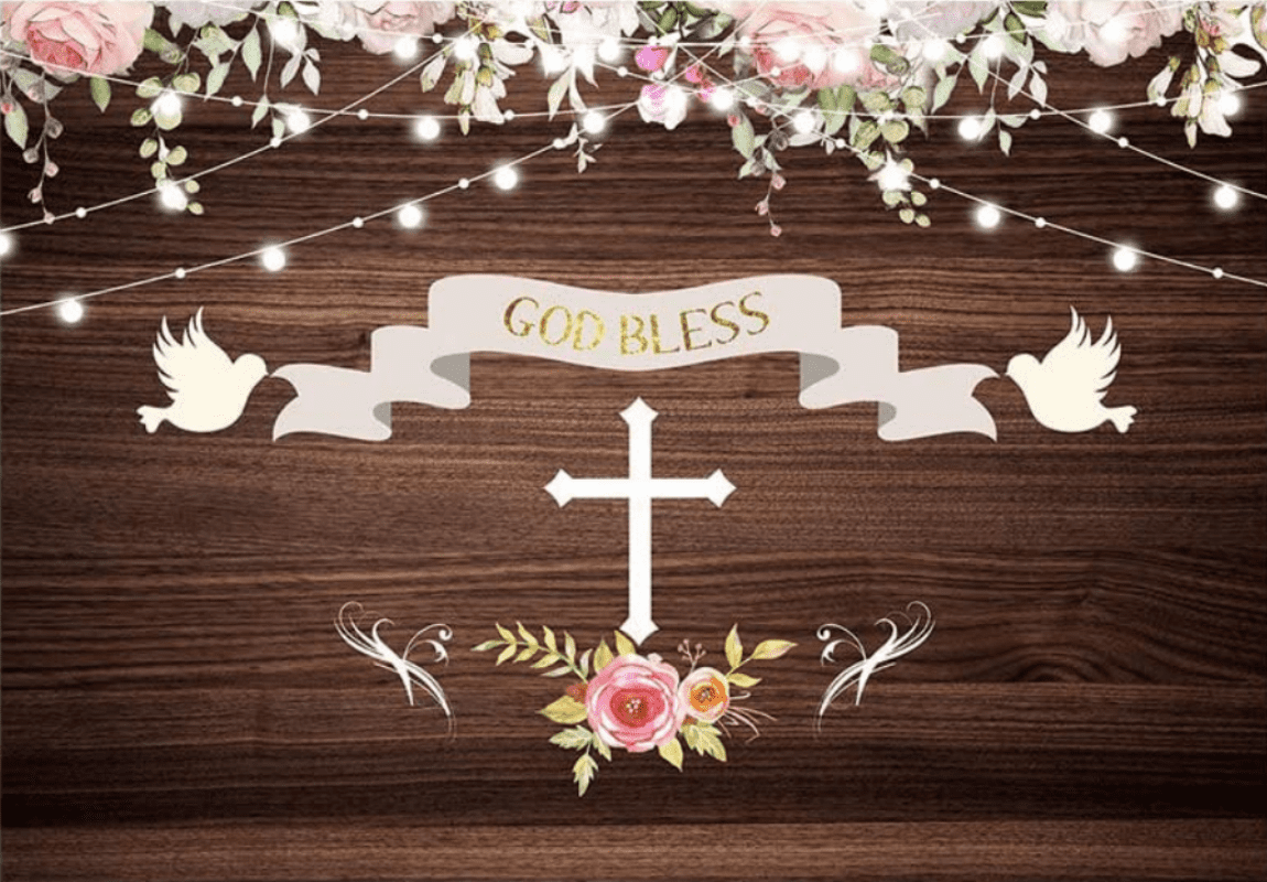 God Bless Baptism Backdrop Baby Shower Newborn Pink Pampas Grass Boho ...